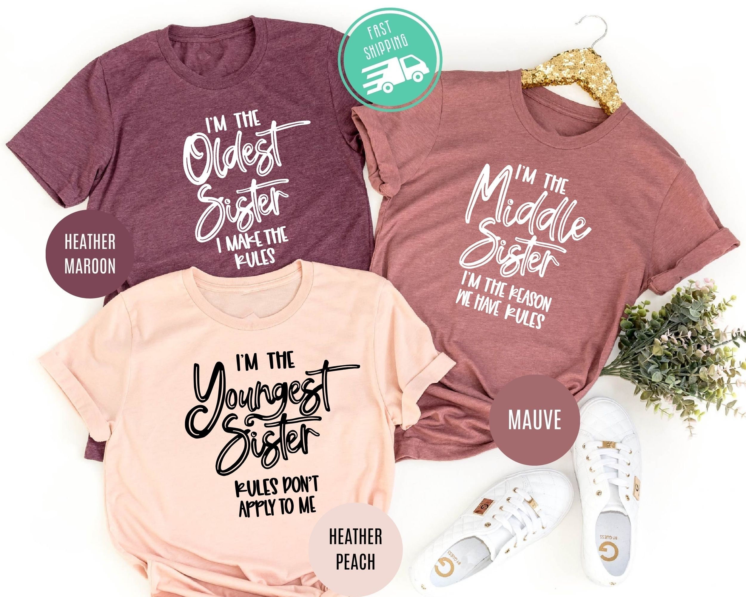 Funny Sisters Matching Shirts, Big Sister Middle Sister and Little Sister Shirt, Old Young ...