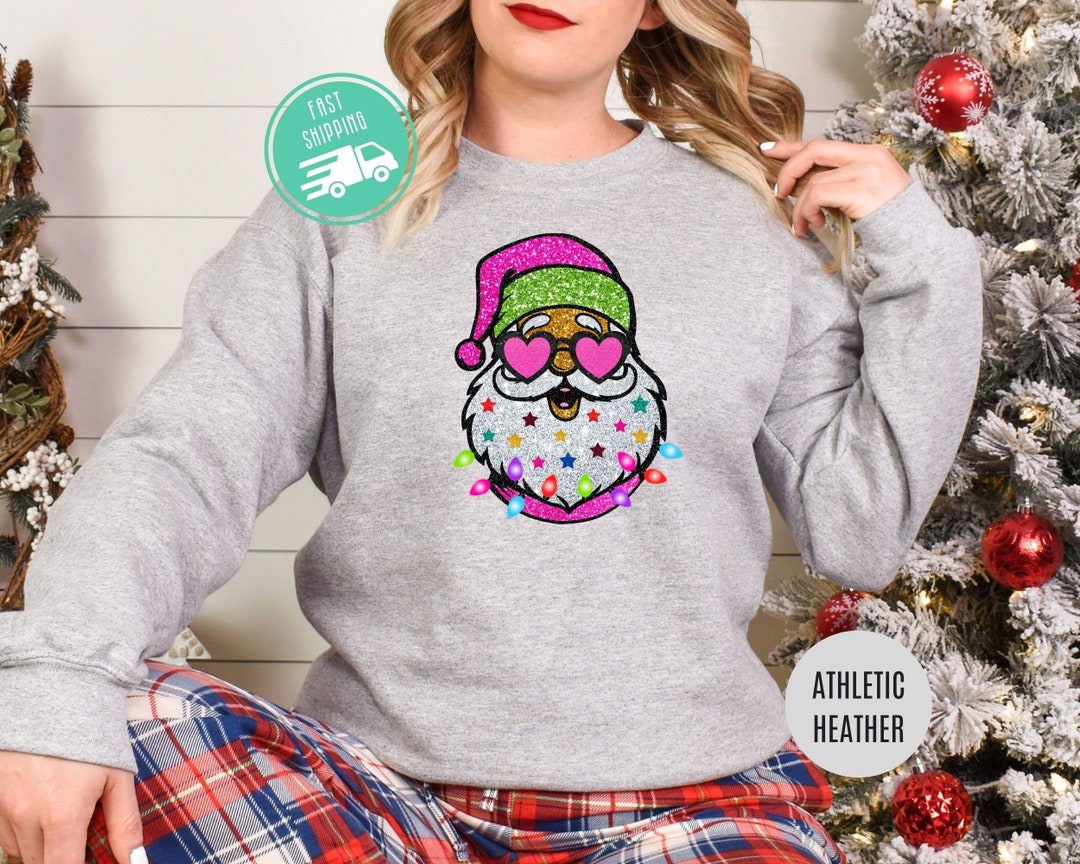 Retro Santa Sweatshirt, Faux Sequin Christmas Shirt, Holiday Sweaters ...