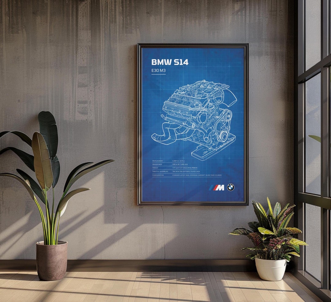 BMW S14 Engine Poster, BMW E30 M3 Poster, Car Lover Gift, Engine ...