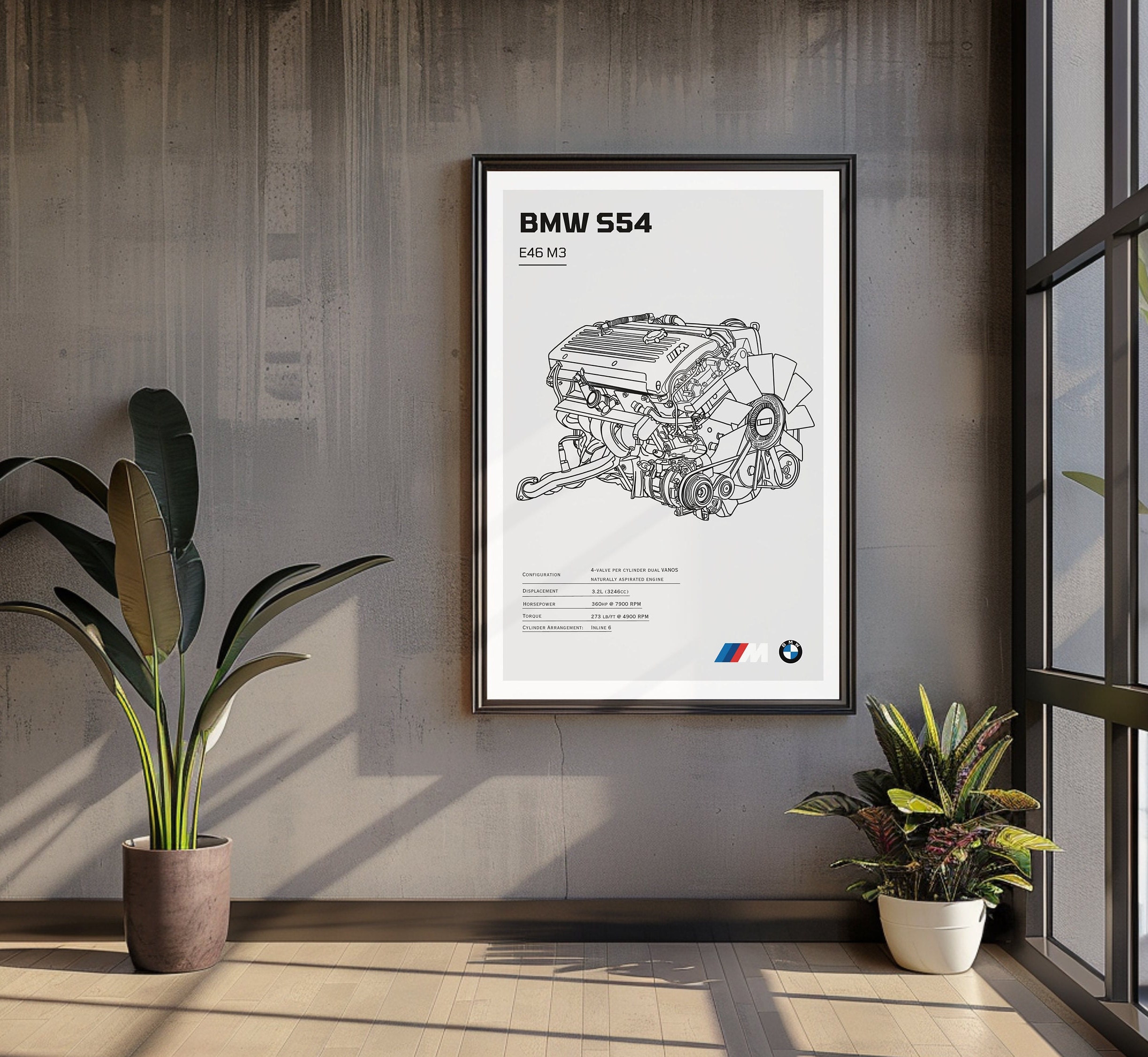 BMW S54 Engine Poster, Car Lover Gift, Engine Blueprint, Garage ...