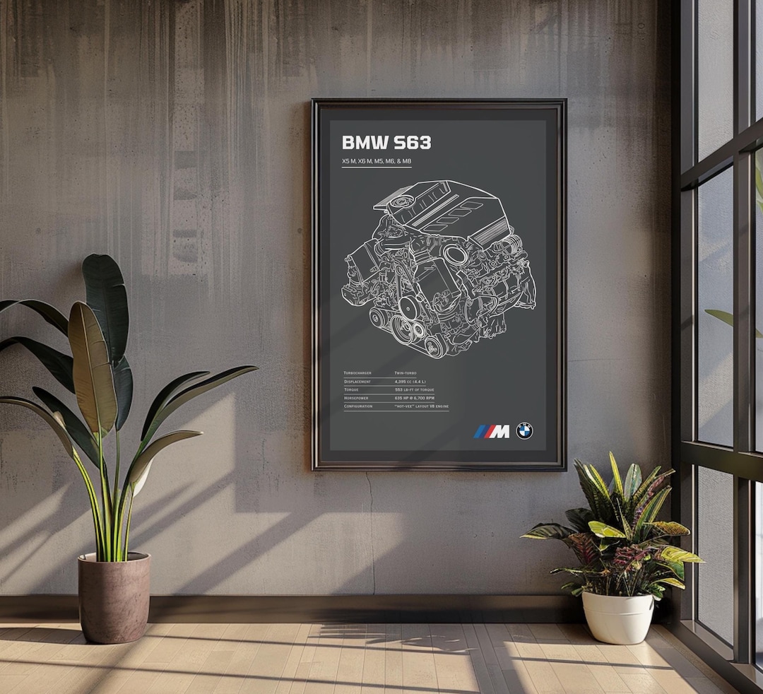 BMW S63 Engine Poster, BMW M5 Poster, Car Lover Gift, Engine Blueprint ...