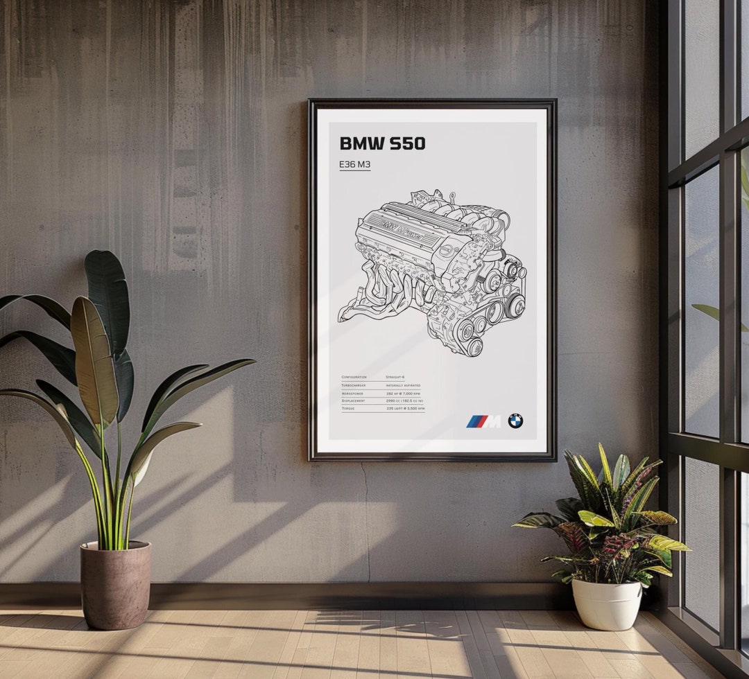 BMW S50 Engine Poster, Car Lover Gift, Engine Blueprint, Garage ...