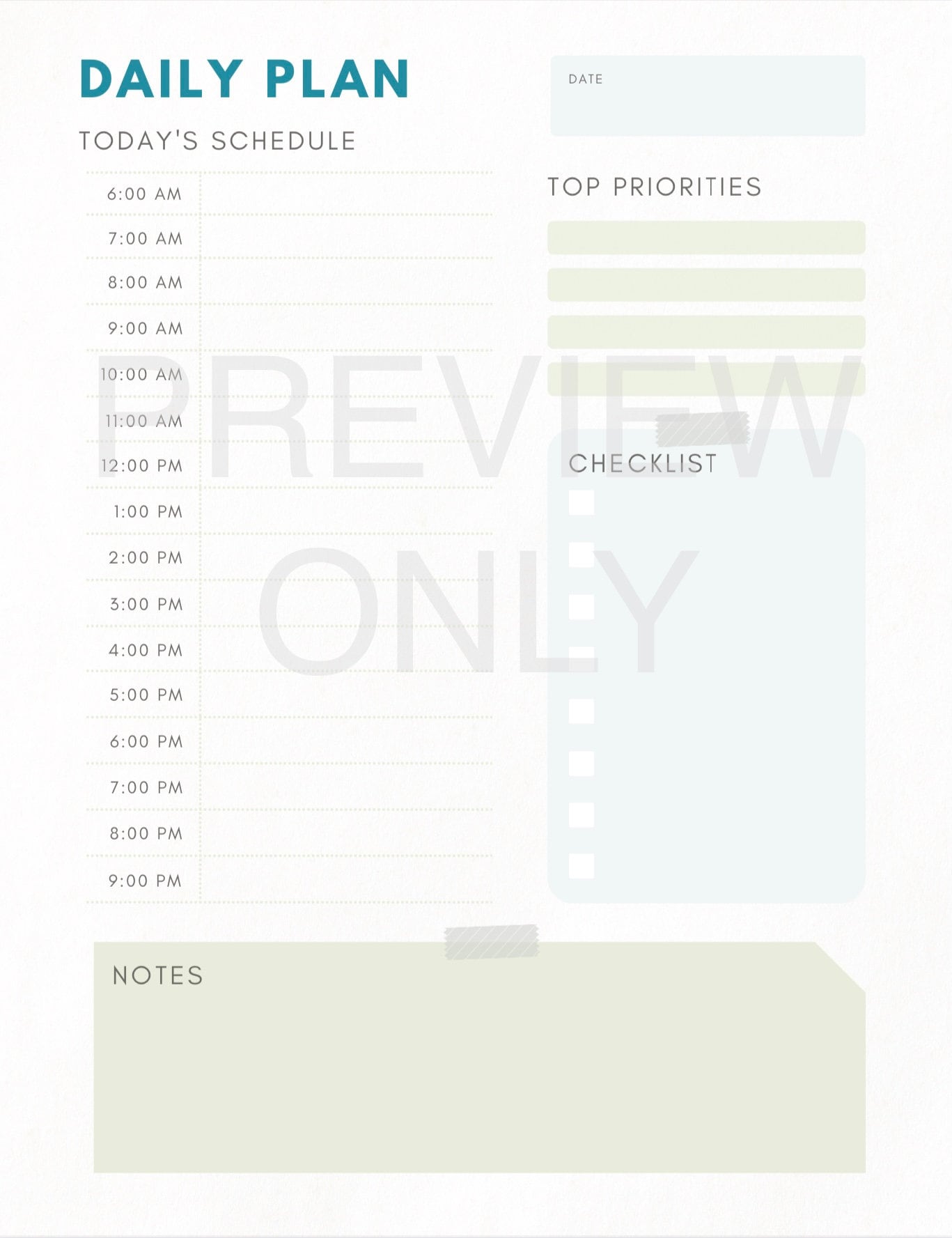 Printable Daily Planner - With Checklist, Notes, and Schedule - Etsy