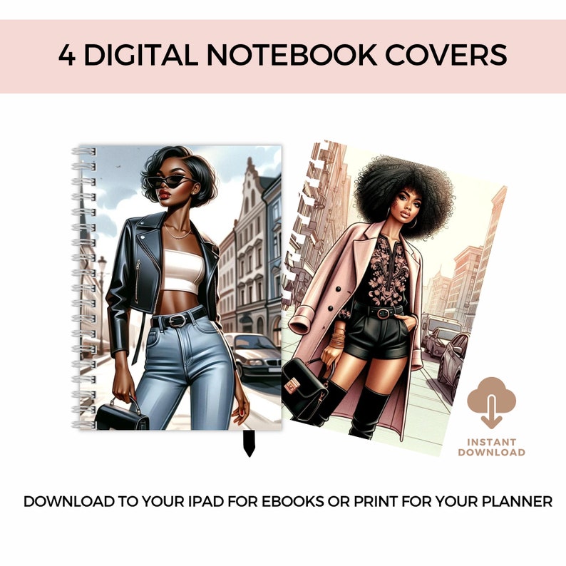 Set of 4 Melanin Beauties Digital Notebook Covers Printable and E ...