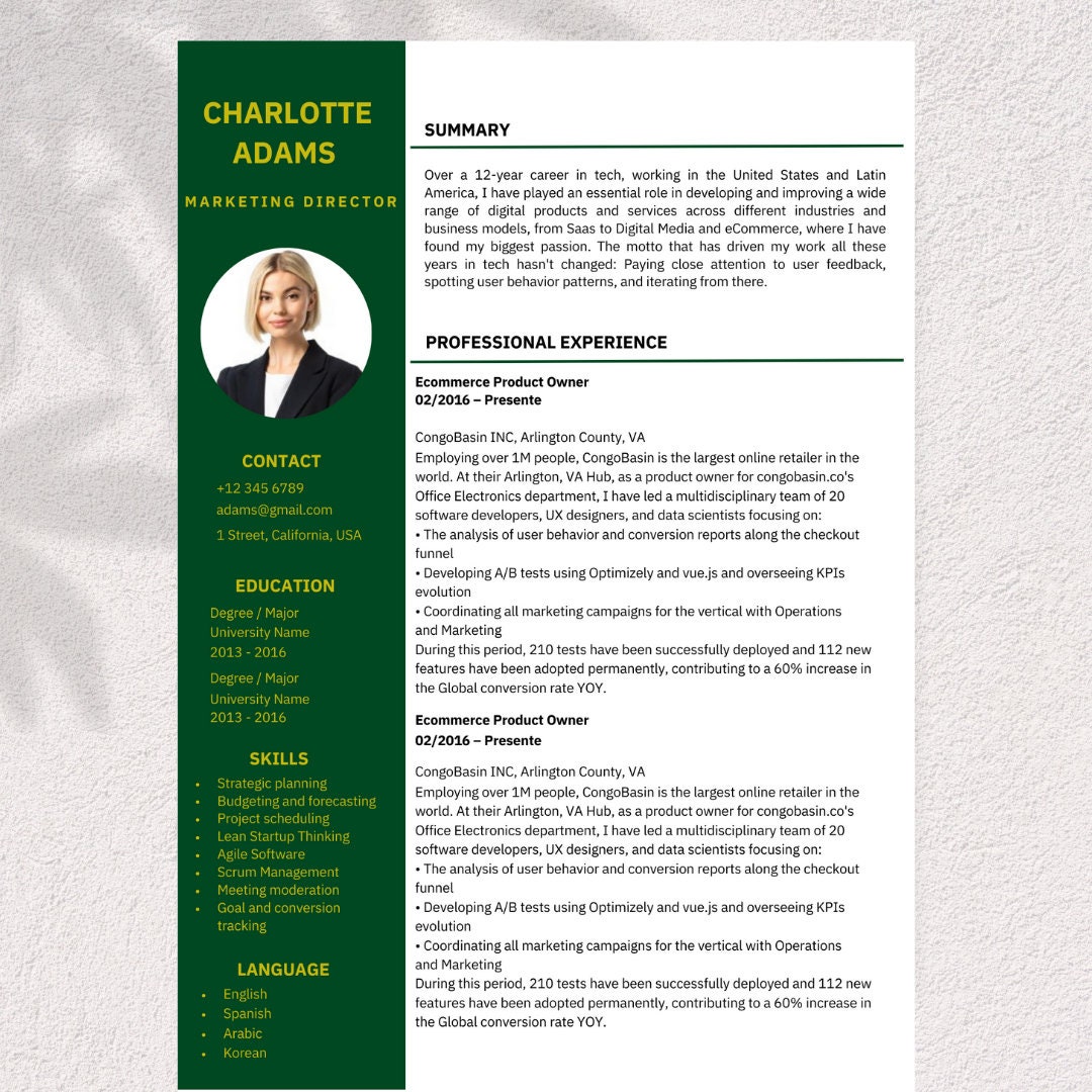 Professional Headshot Resume Template for Word Modern CV Template With ...