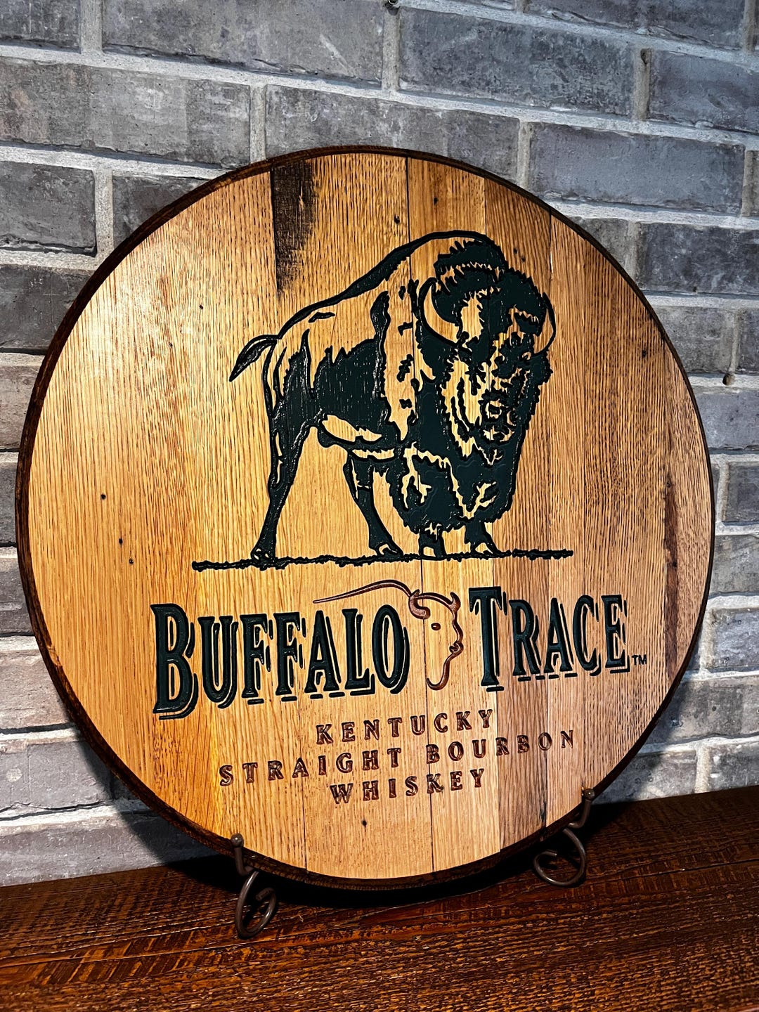 Buffalo Trace Whiskey Barrel Lid Sign: Reclaimed White Oak, Rustic Man ...