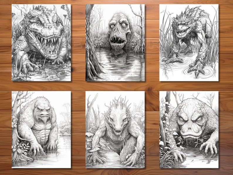 30 Swamp Monsters Coloring Page Book - Adults + Kids - Instant Download ...