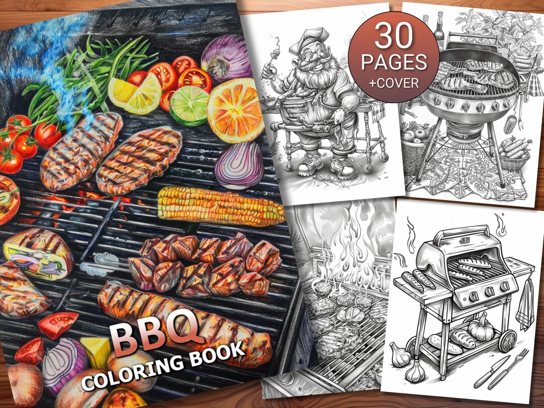 30 BBQ Coloring Page Book - Adults + Kids - Instant Download ...