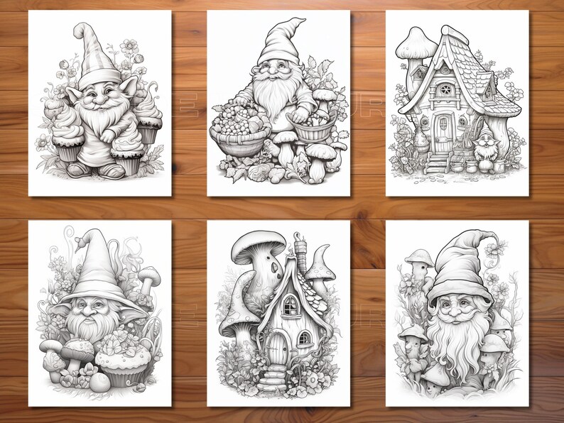 30 Gnomes Galore Coloring Page Book Adults Kids Instant Download ...