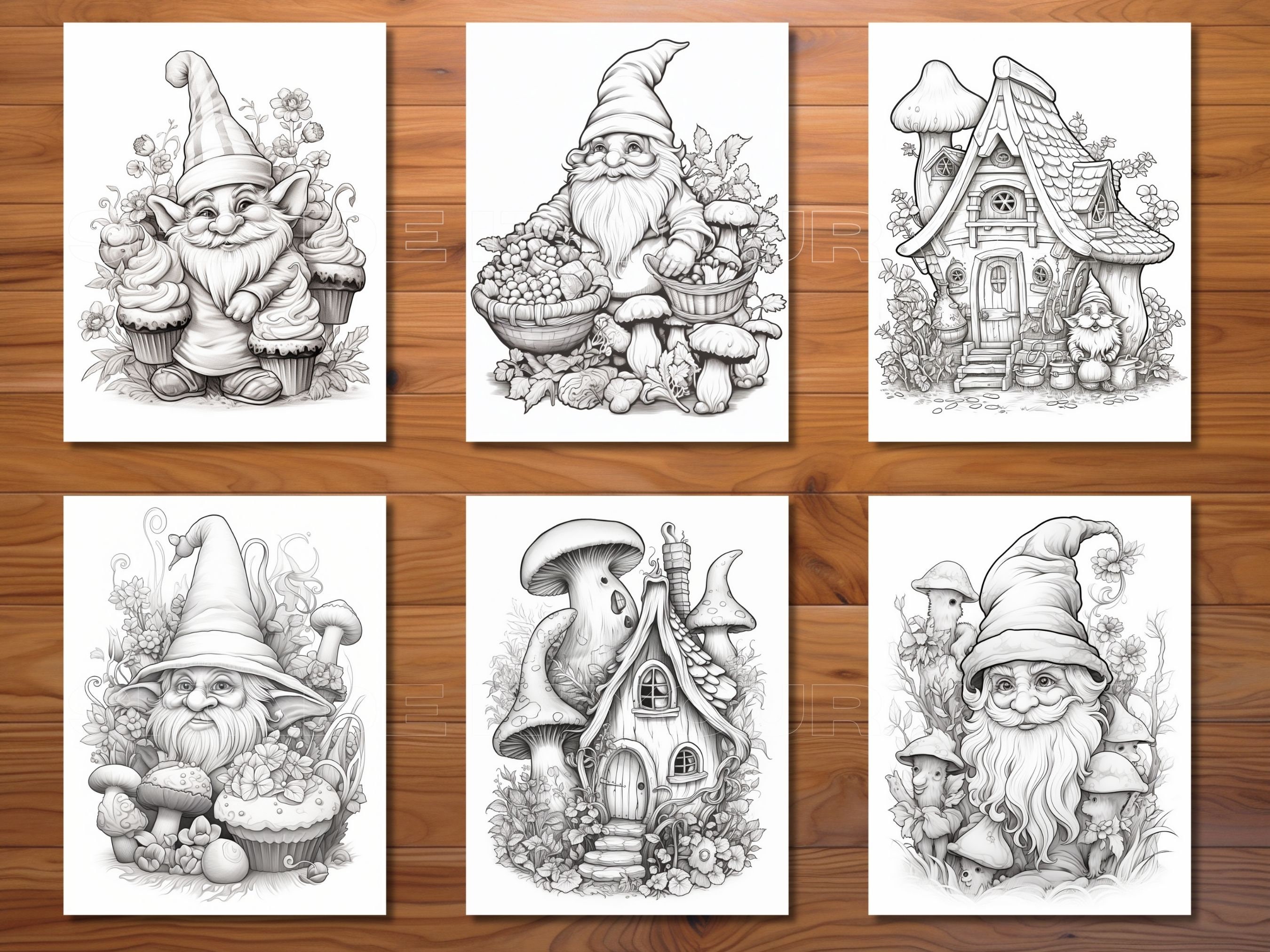 30 Gnomes Galore Coloring Page Book Adults Kids Instant Download ...