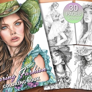 30 Spring Fashion Coloring Page Book - Adults + Kids - Instant Download ...