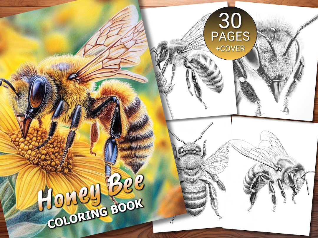 30 Honey Bee Coloring Page Book - Adults + Kids - Instant Download ...