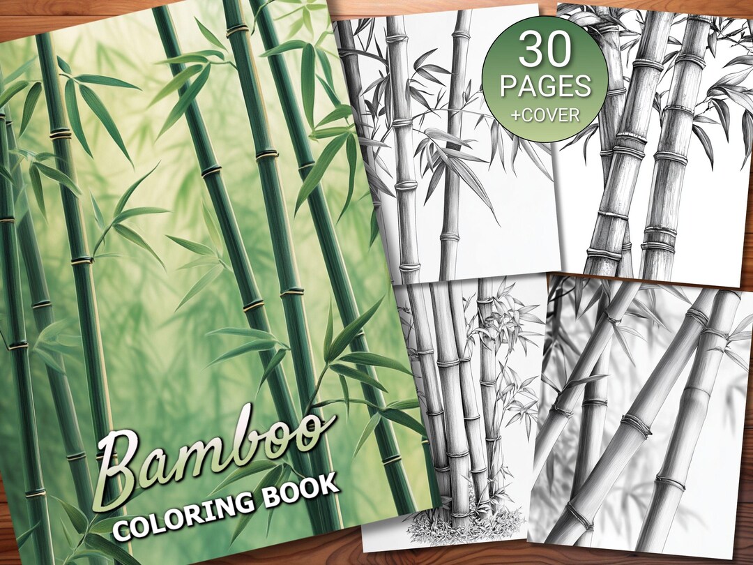 30 Bamboo Coloring Page Book - Adults + Kids - Instant Download ...