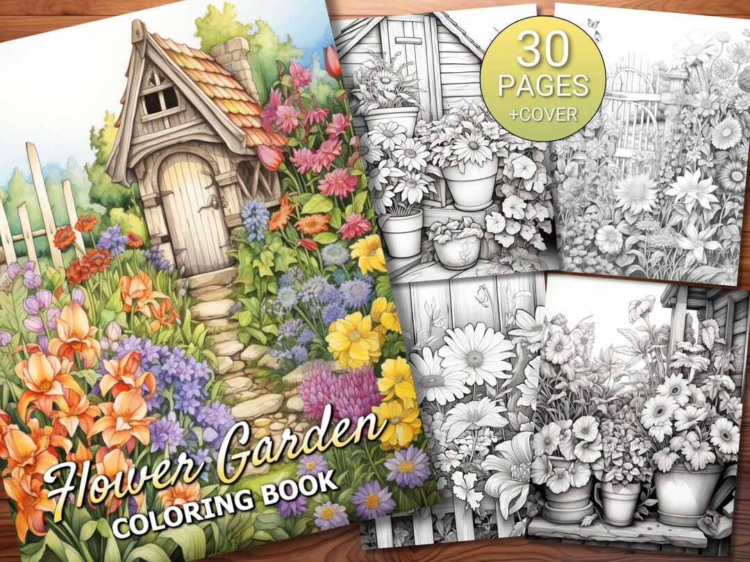 30 Flower Garden Coloring Page Book - Adults + Kids - Instant Download ...
