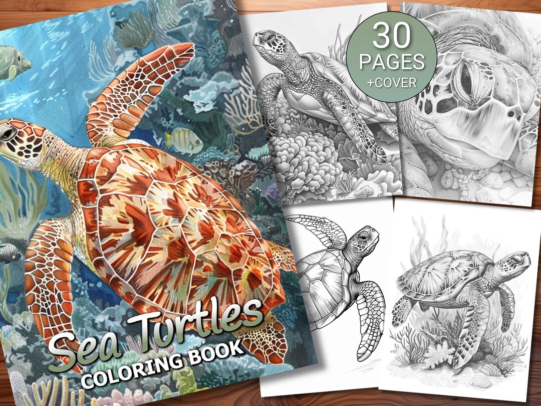 30 Sea Turtles Coloring Page Book - Adults + Kids - Instant Download ...