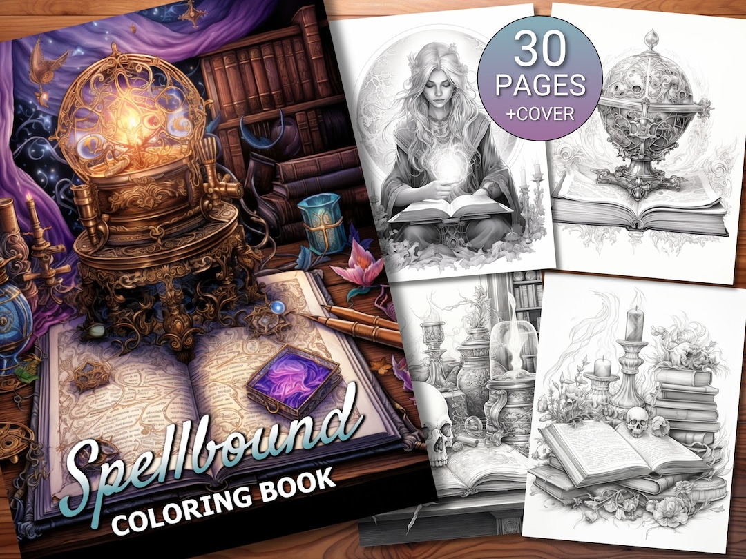 30 Spellbound Coloring Page Book - Adults + Kids - Instant Download ...