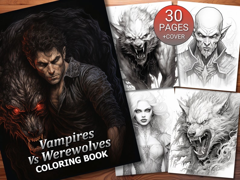 30 Vampires Vs Werewolves Coloring Page Book (Instant Download) - Etsy