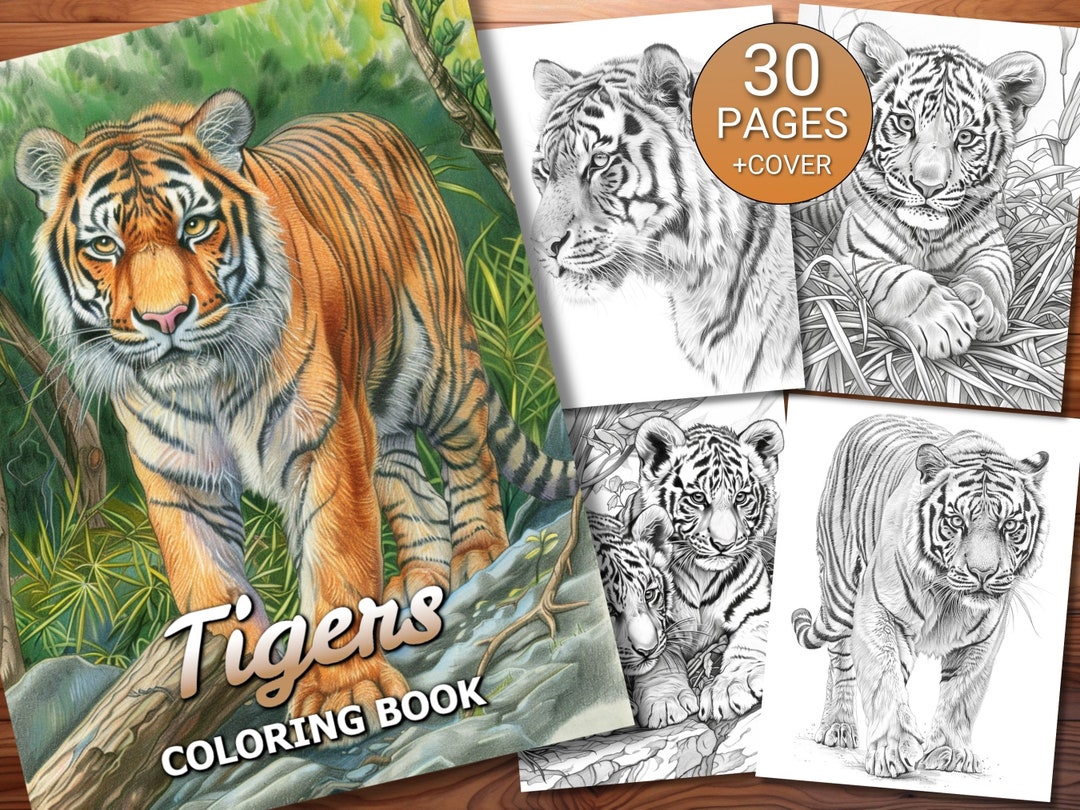 30 Tigers Coloring Page Book - Adults + Kids - Instant Download ...