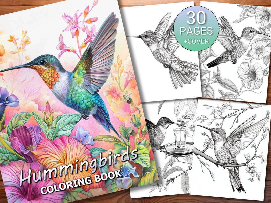 30 Hummingbirds Coloring Page Book - Adults + Kids - Instant Download ...
