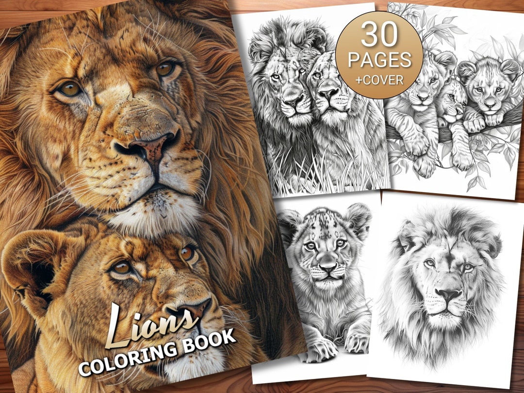 30 Lions Coloring Page Book - Adults + Kids - Instant Download ...