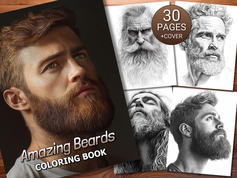 30 Amazing Beards Coloring Page Book - Adults + Kids - Instant Download ...
