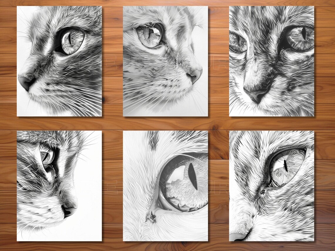 30 Cat Eyes Coloring Page Book - Adults + Kids - Instant Download ...