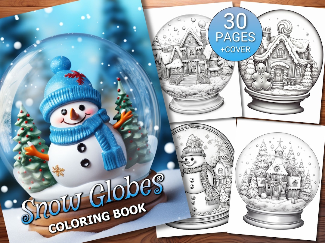 30 Snow Globes Coloring Page Book - Adults + Kids - Instant Download ...