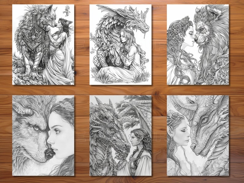 30 Beast & Beauty Coloring Page Book - Adults + Kids - Instant Download ...