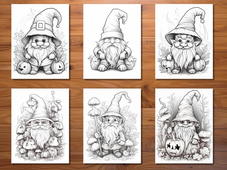 30 Halloween Gnomes Coloring Page Book Adults Kids Instant Download ...
