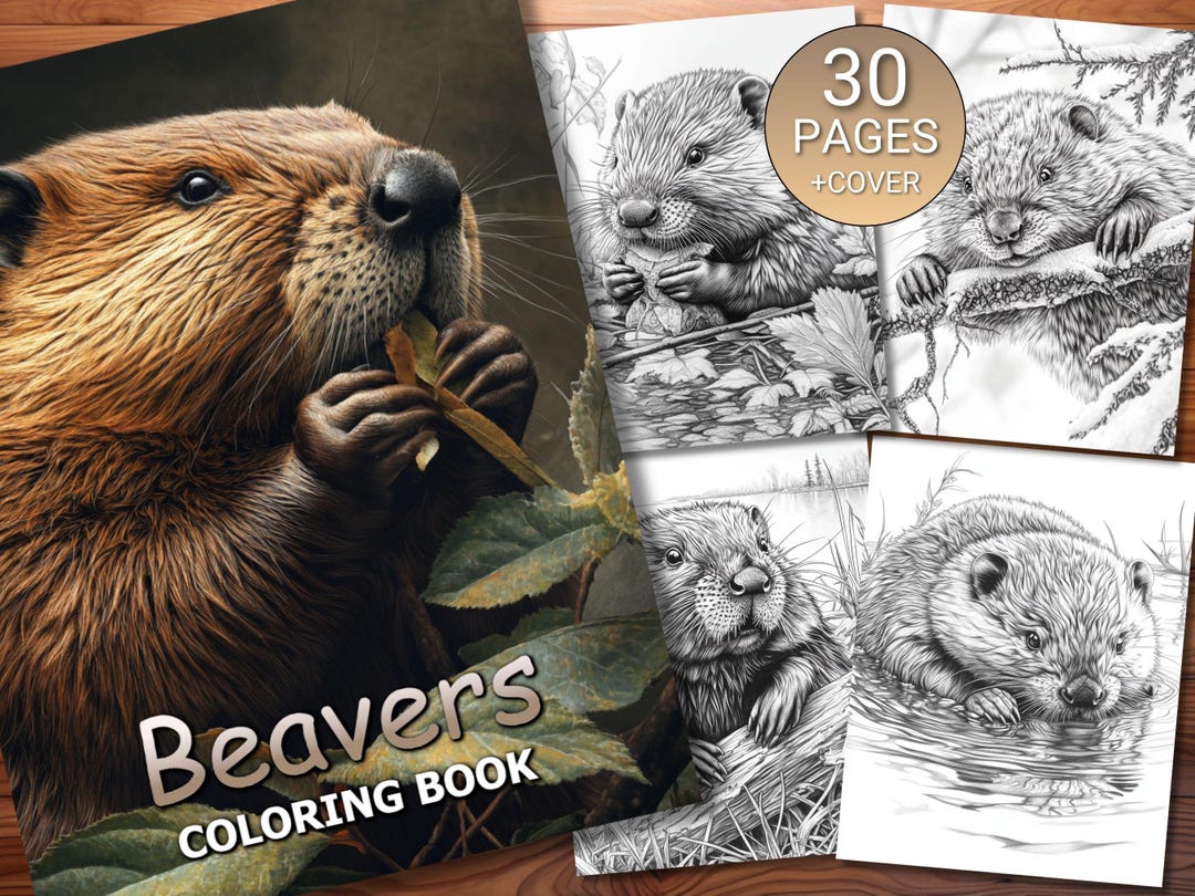 30 Beavers Coloring Page Book - Adults + Kids - Instant Download ...