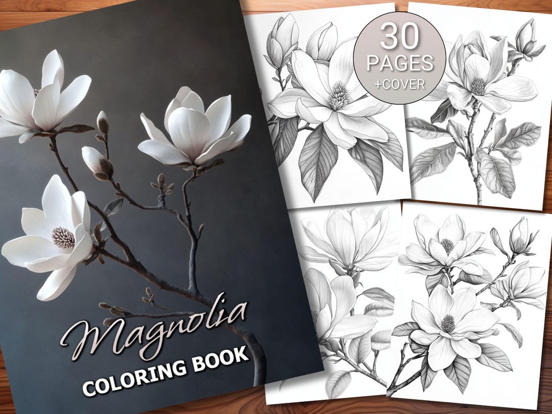 30 Magnolia Coloring Page Book - Adults + Kids - Instant Download ...