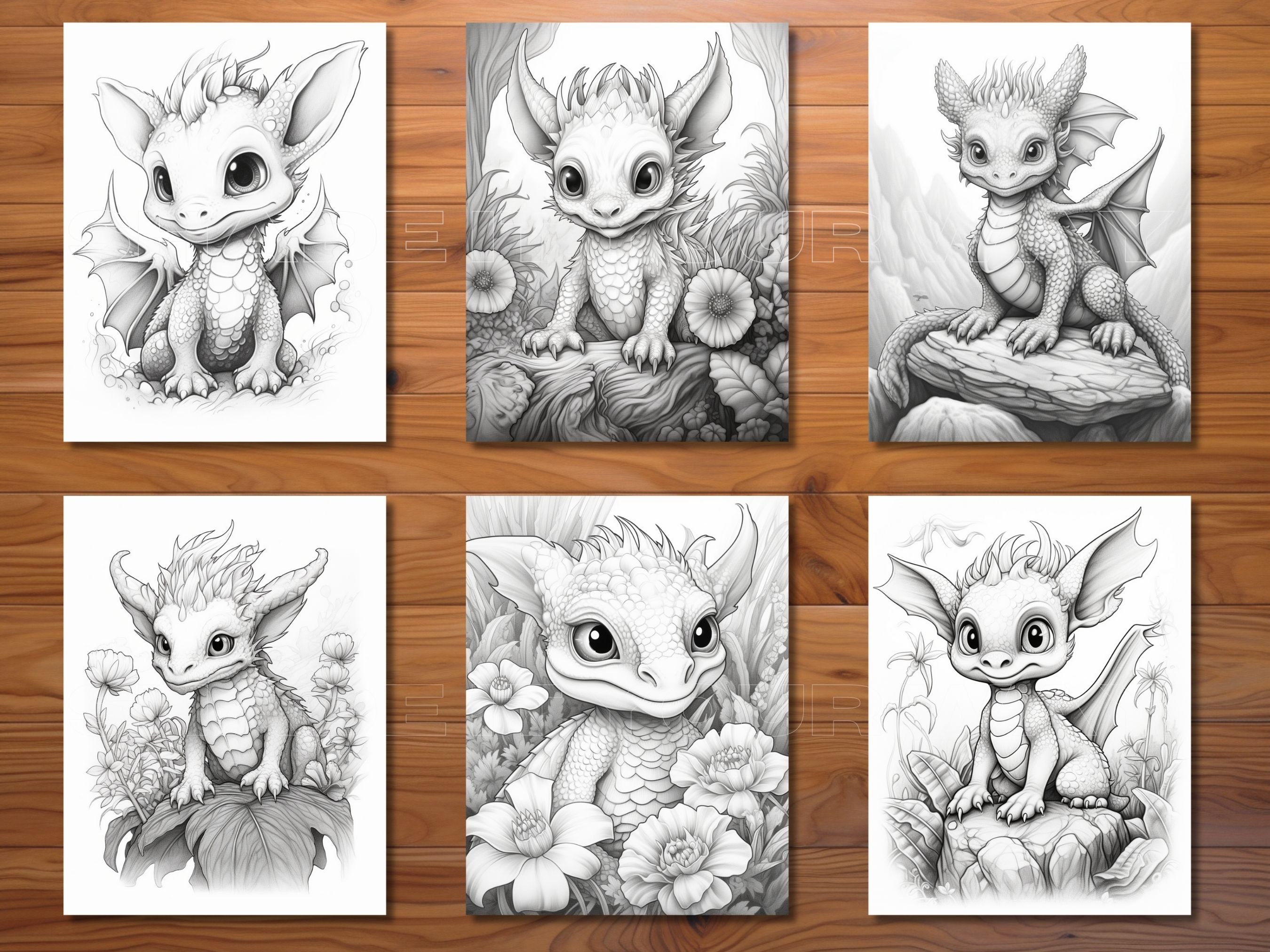 30 Baby Woodland Dragons Coloring Page Book Adults Kids - Etsy