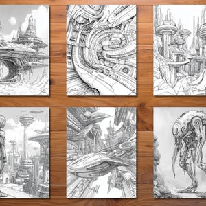 30 Futuristic Sci-fi Coloring Page Book - Adults + Kids - Instant ...