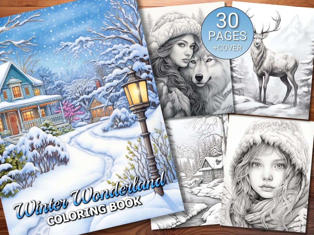 30 Winter Wonderland Coloring Page Book - Adults + Kids - Instant ...