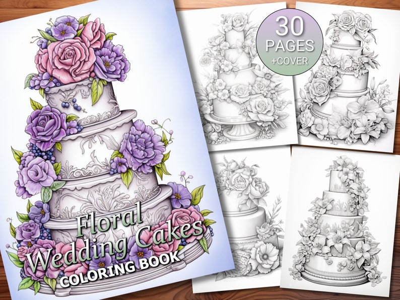 30 Floral Wedding Cakes Coloring Page Book Adults Kids - Etsy