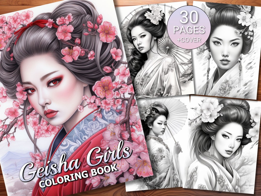 30 Geisha Girls Coloring Page Book - Adults + Kids - Instant Download ...
