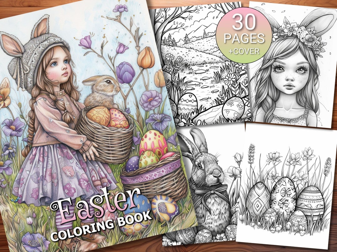 30 Easter Coloring Page Book - Adults + Kids - Instant Download ...