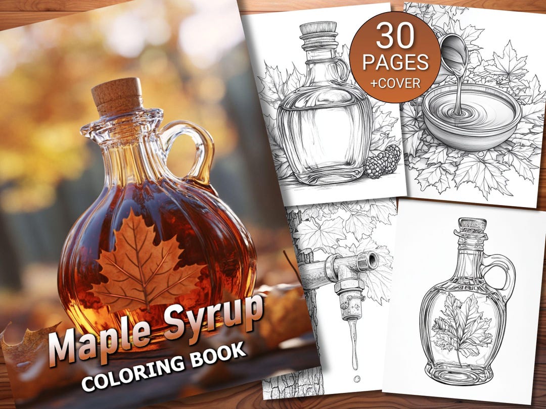 30 Maple Syrup Coloring Page Book - Adults + Kids - Instant Download ...