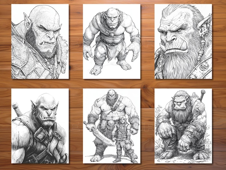 30 Orcs & Ogres Coloring Page Book - Adults + Kids - Instant Download ...