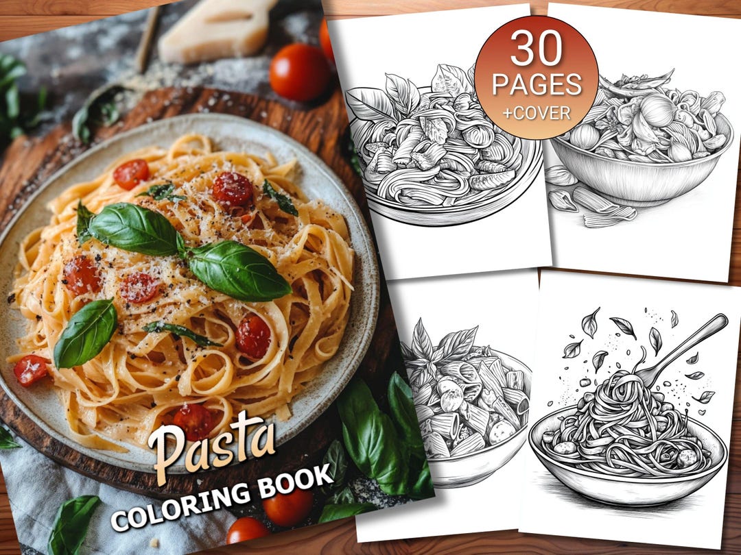 30 Pasta Coloring Page Book - Adults + Kids - Instant Download ...