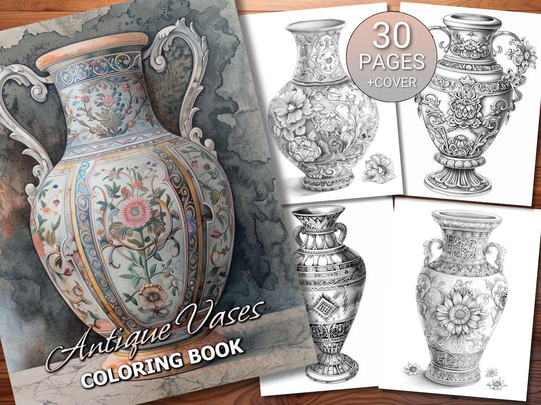 30 Antique Vases Coloring Page Book - Adults + Kids - Instant Download ...