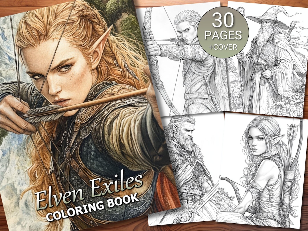 30 Elven Exiles Coloring Page Book - Adults + Kids - Instant Download ...