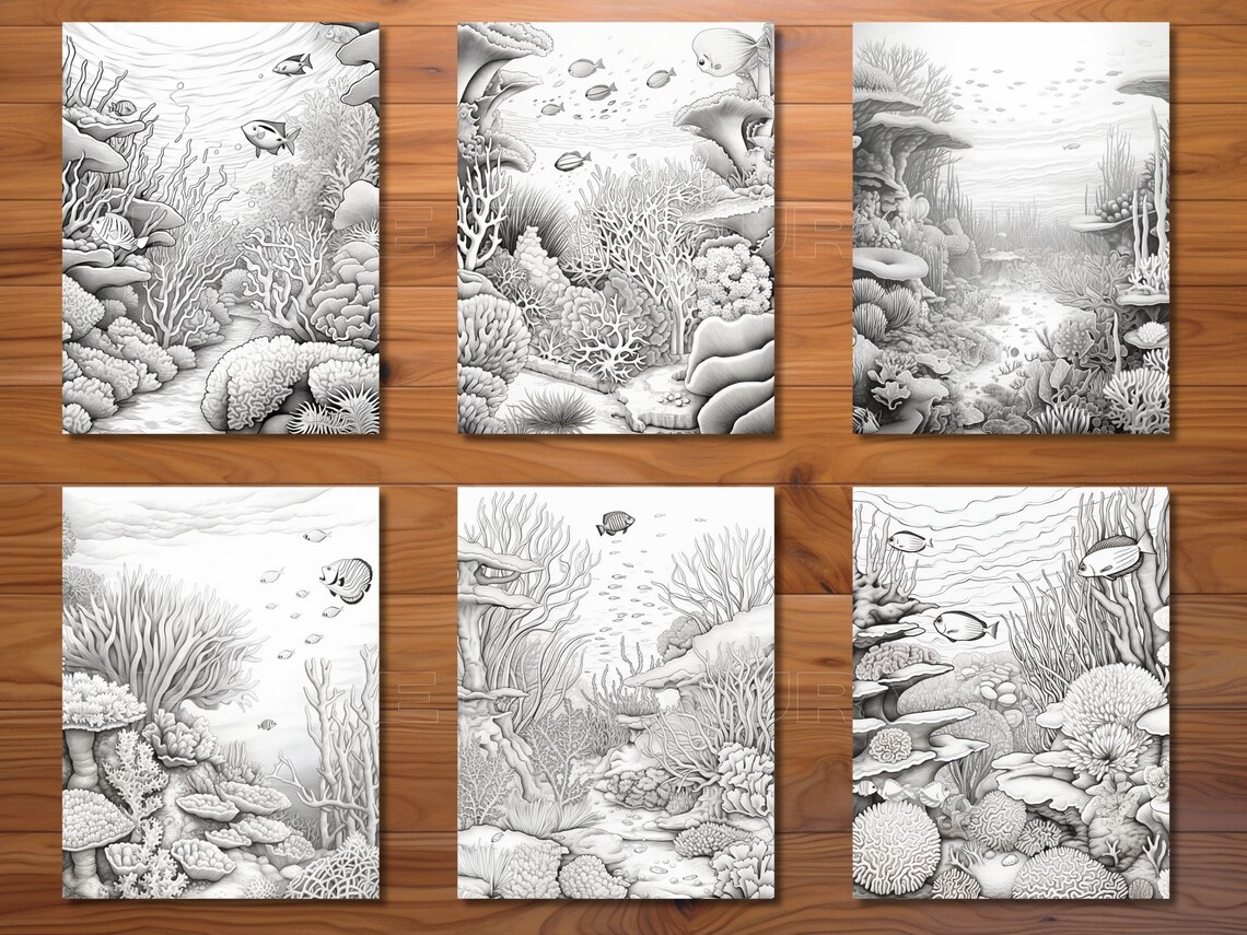 30 Coral Reef Coloring Page Book - Adults + Kids - Instant Download ...
