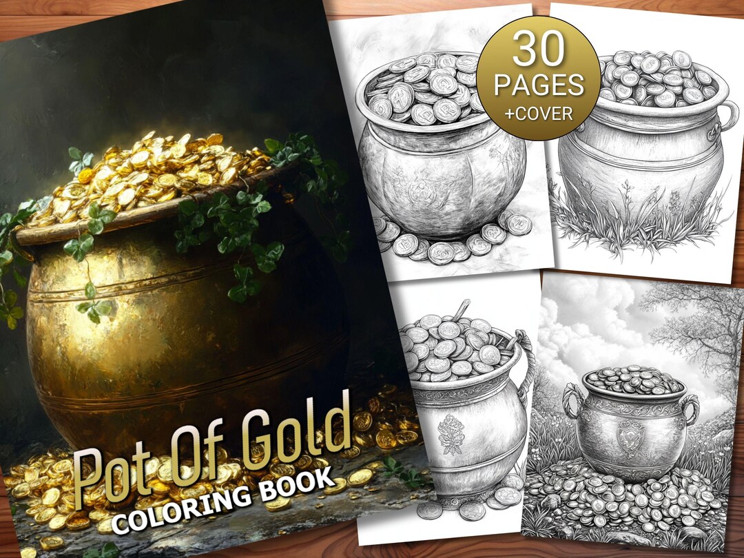 30 Pot of Gold Coloring Page Book - Adults + Kids - Instant Download ...