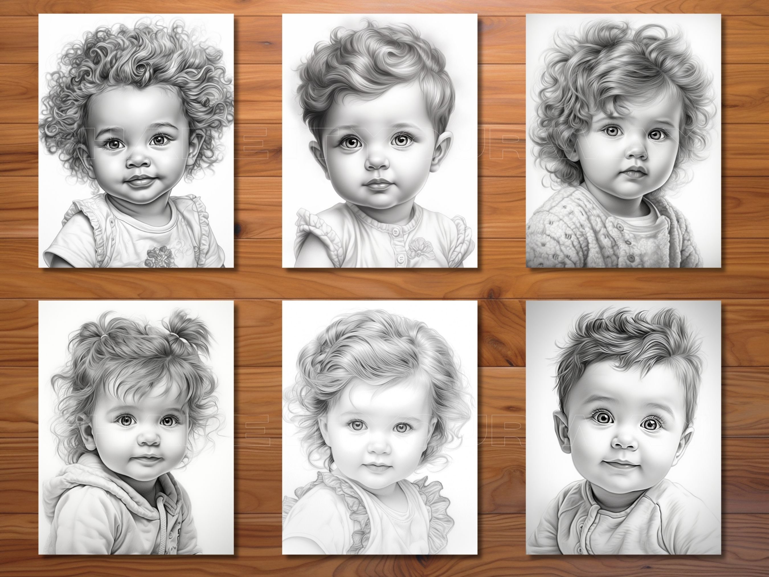 30 Baby Portraits Coloring Page Book Adults Kids Instant Download ...