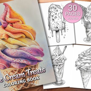 30 Ice Cream Treats Coloring Page Book - Adults + Kids - Instant ...
