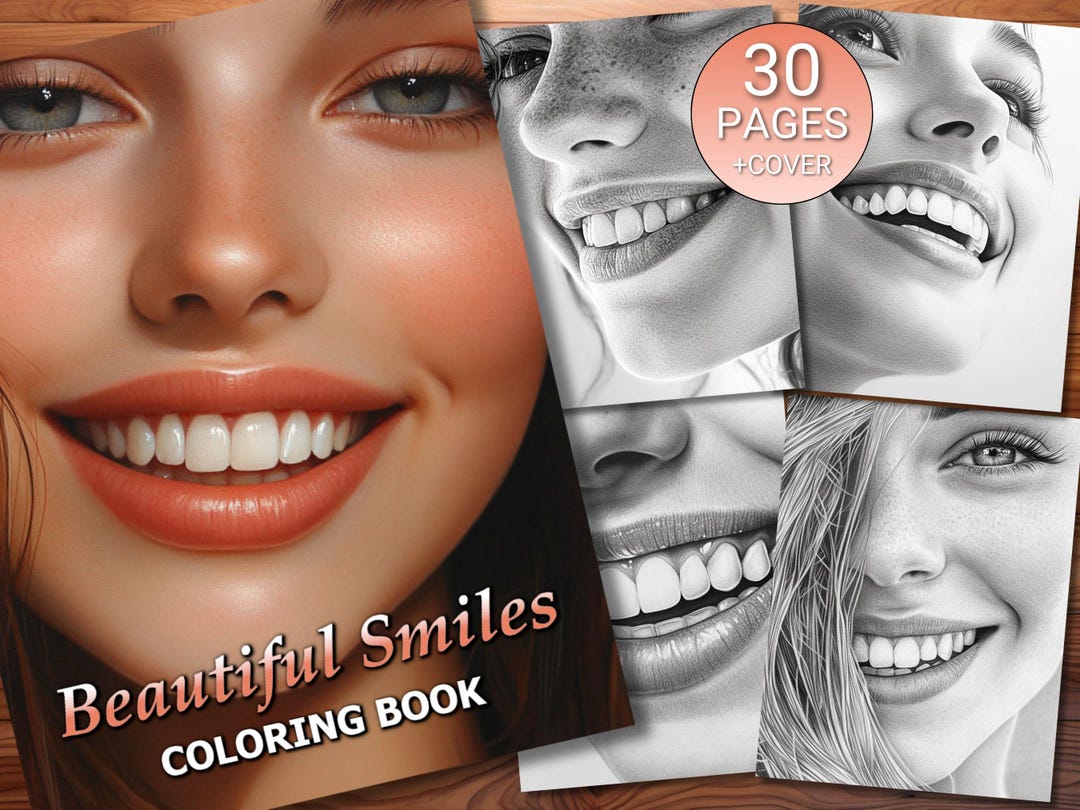 30 Beautiful Smiles Coloring Page Book - Adults + Kids - Instant ...