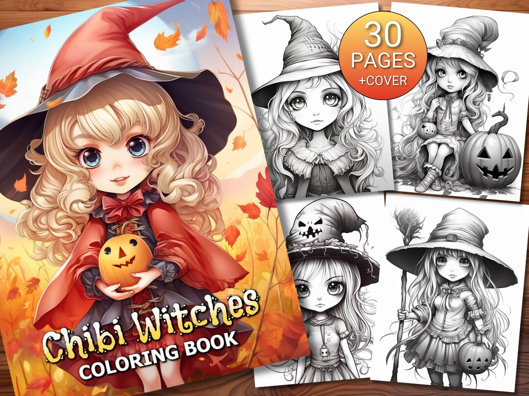 30 Chibi Witches Coloring Page Book - Adults + Kids - Instant Download ...