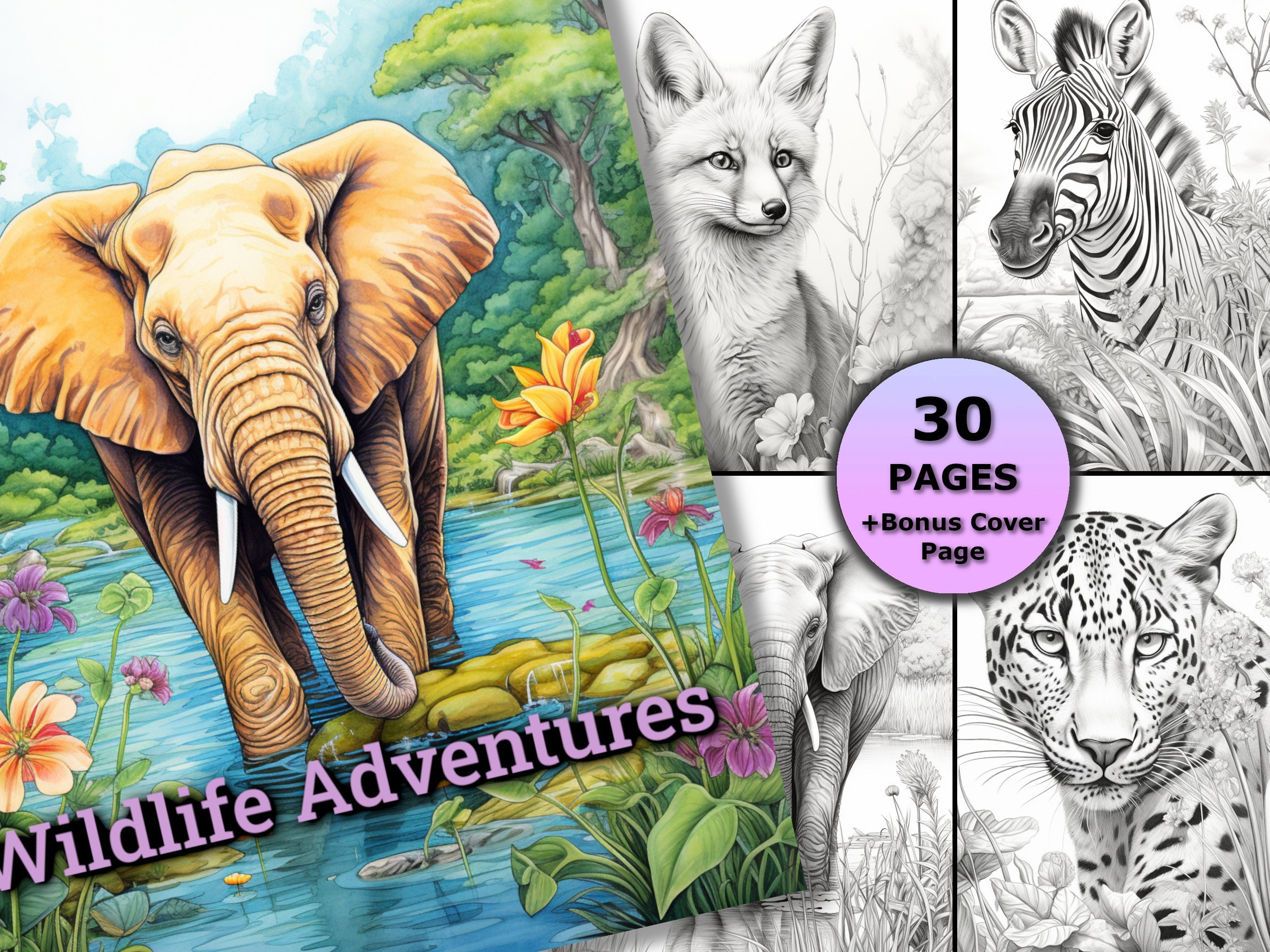 30 Wildlife Adventures Coloring Page Book Adults Kids - Etsy Canada