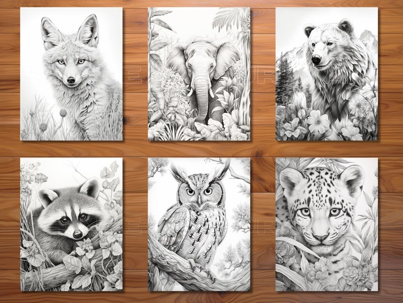 30 Wildlife Adventures Coloring Page Book Adults Kids Instant Download ...